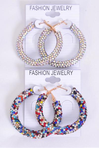 Earrings Loop Multi & Iridescent Clear Stone Mix / 12 pair = Dozen Post ...