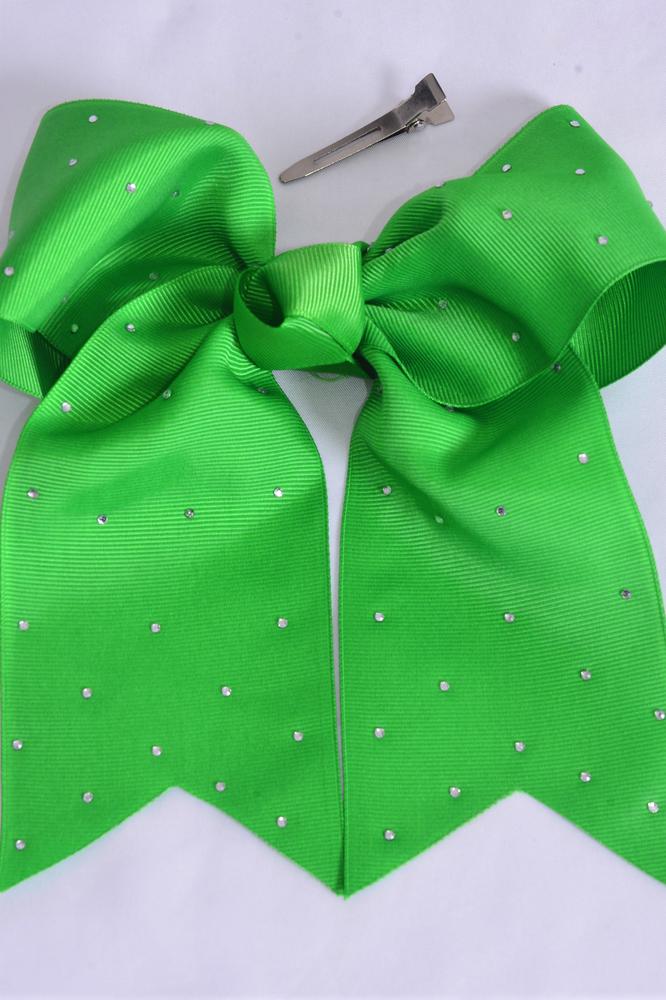 Hair Bow Extra Jumbo Long Tail Cheer Type Bow Irish Green Clear Stone ...