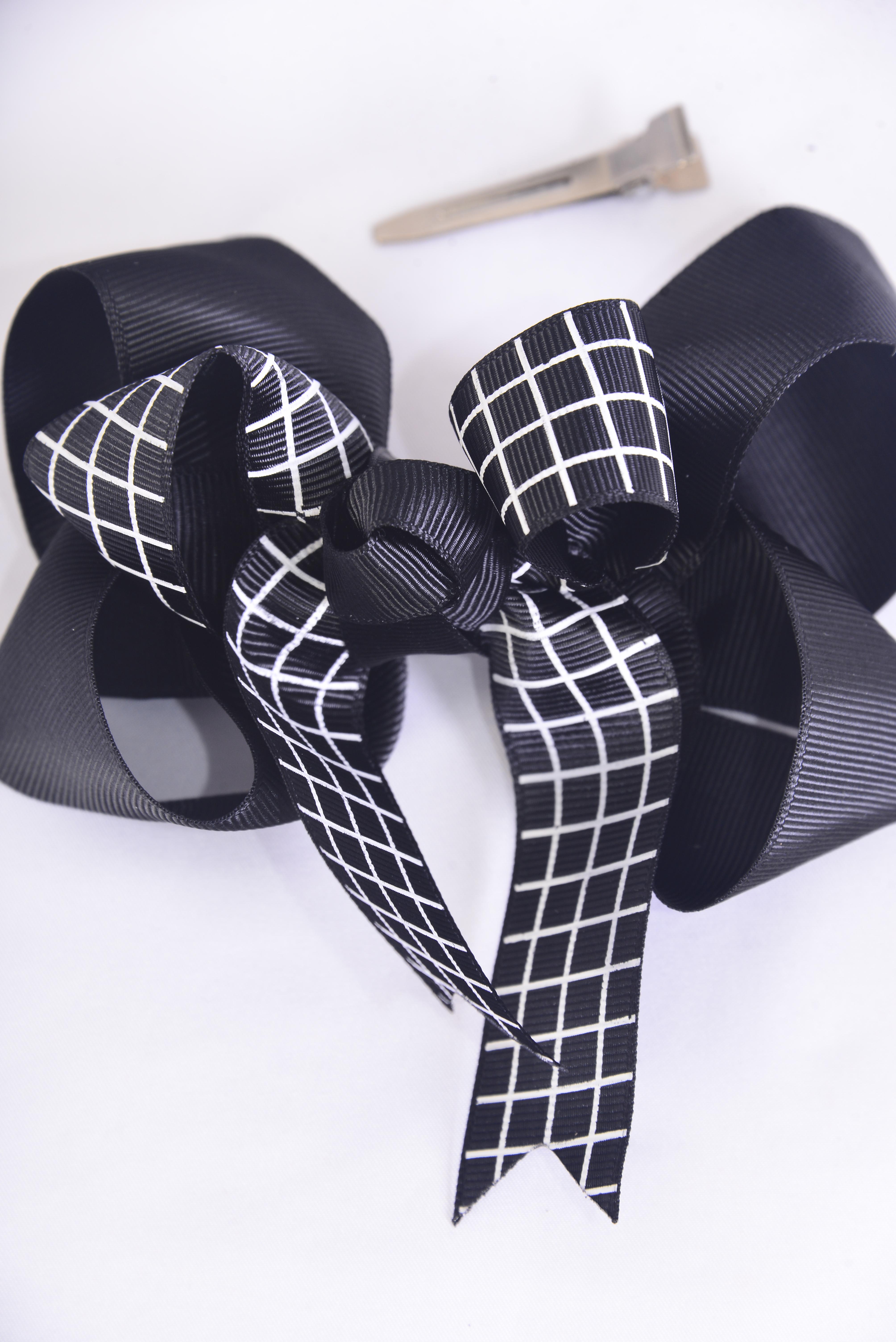 Hair Bow Jumbo Black Bow Black Grid Double Layered Grosgrain Bow-tie ...