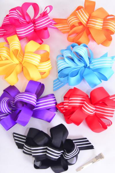 Hair Bow Loop Bow Stripes Grosgrain Bow Multi / 12 pcs Bow = Dozen ...
