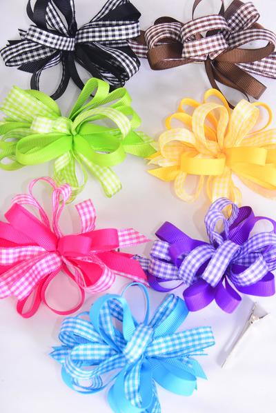 Hair Bow Loop Bow Plaid Grosgrain Bow-tie Multi / 12 pcs Bow = Dozen ...