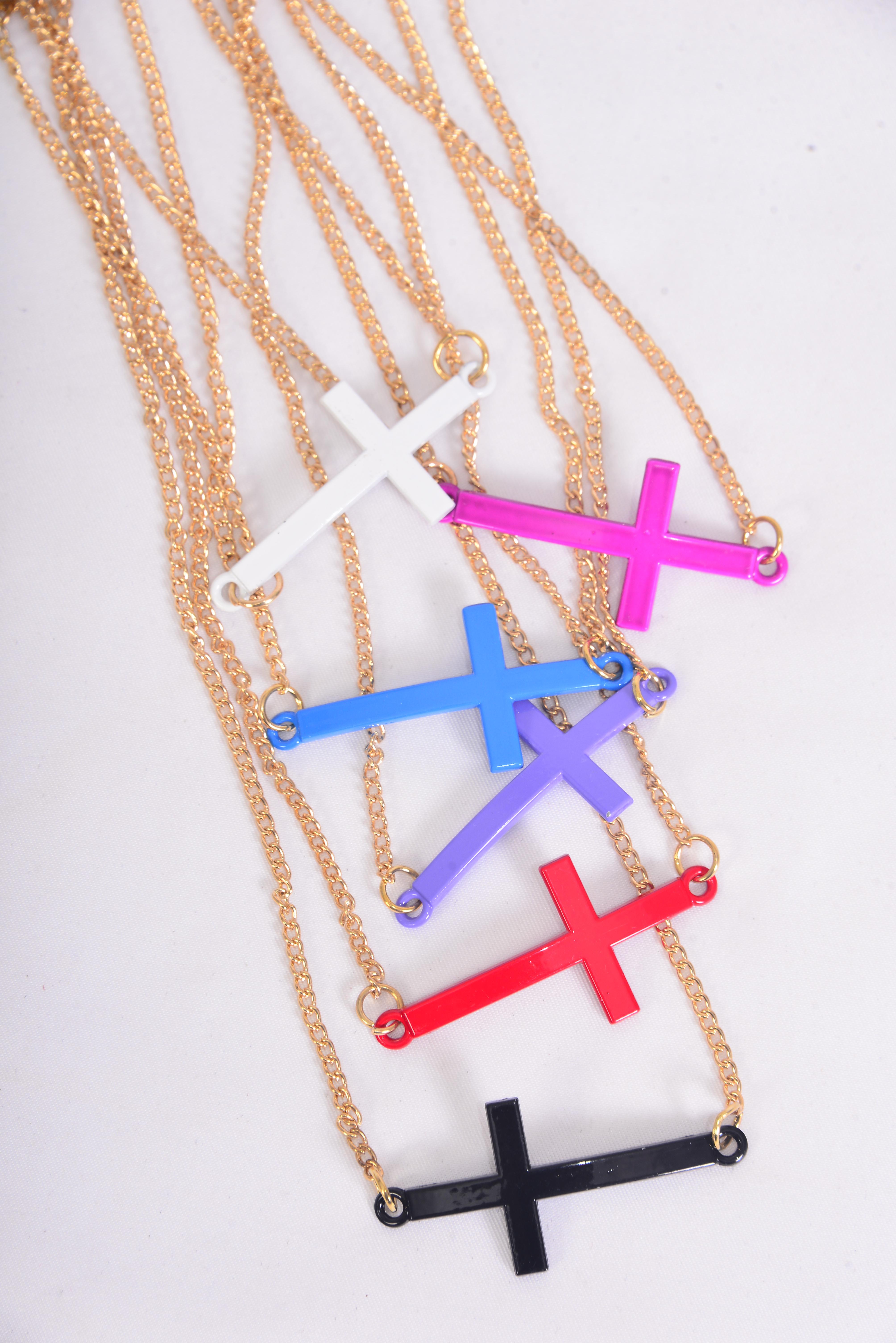 Necklace Chain Enamel Sideways Cross / 12 pcs = Dozen Cross-1.5"x 1 ...