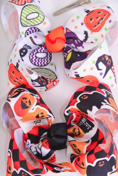 Hair Bow Jumbo Halloween BOO Cute Jack O'lantern Mix Grosgrain Bow-tie ...