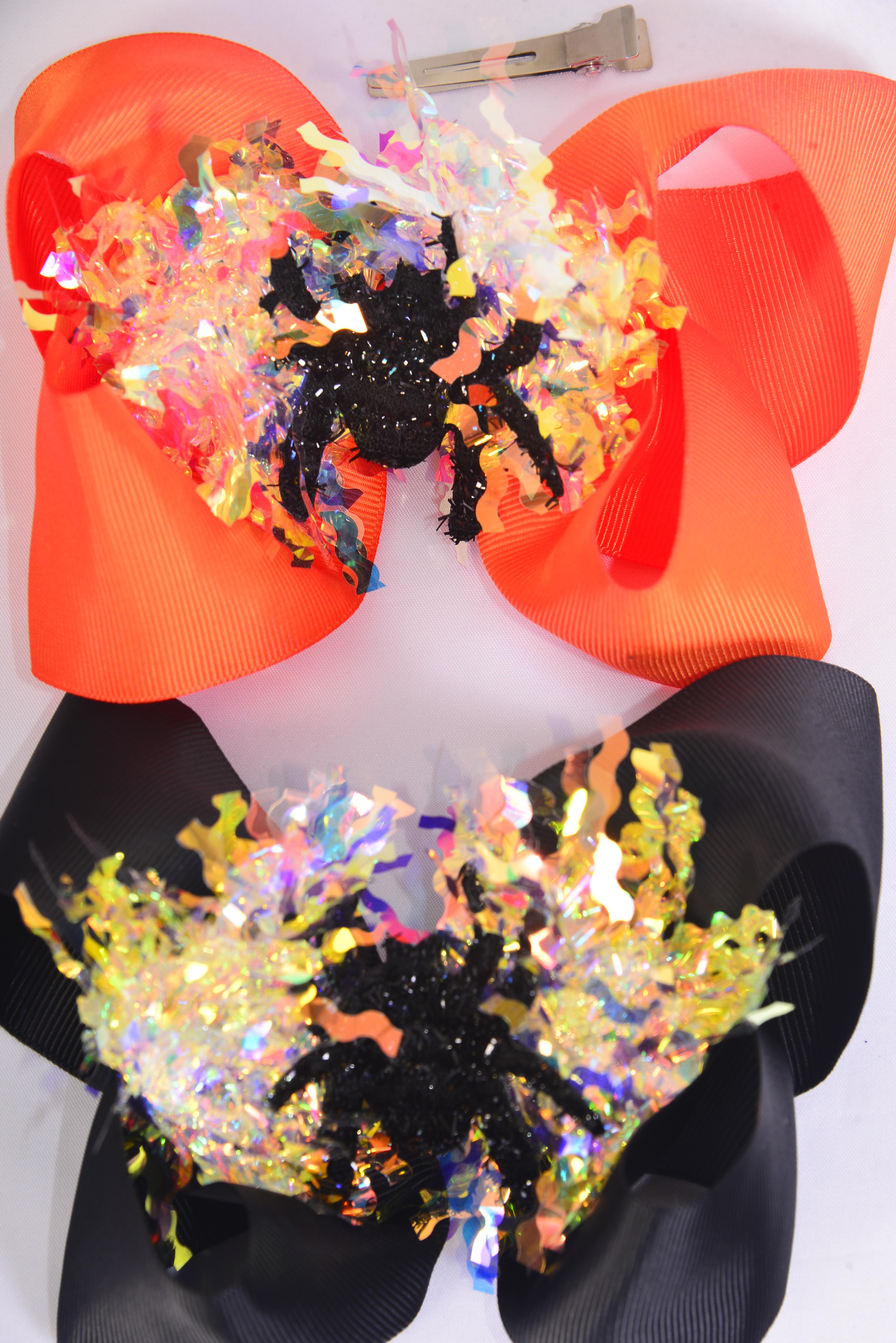 Hair Bow Jumbo Halloween Iridescent Center Spider Grosgrain Bow-tie ...