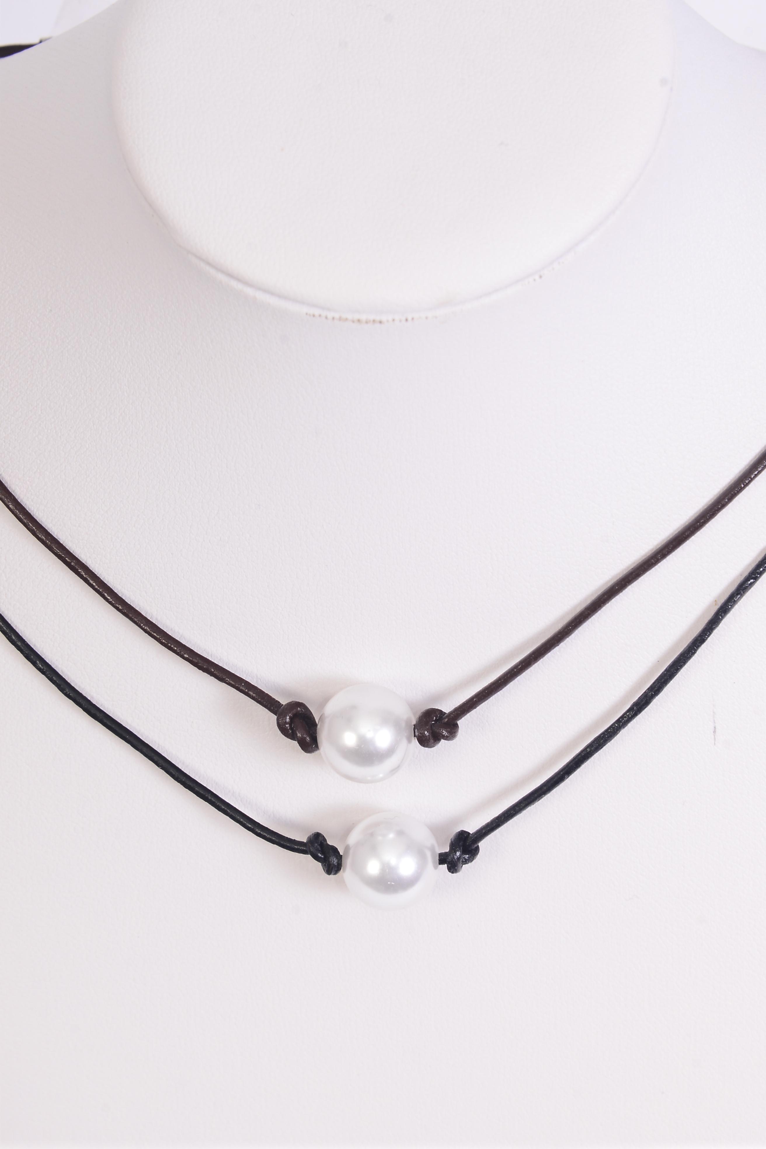 Necklace Choker Real Leather center 12 mm ABS Pearl / 12 pcs = Dozen ...