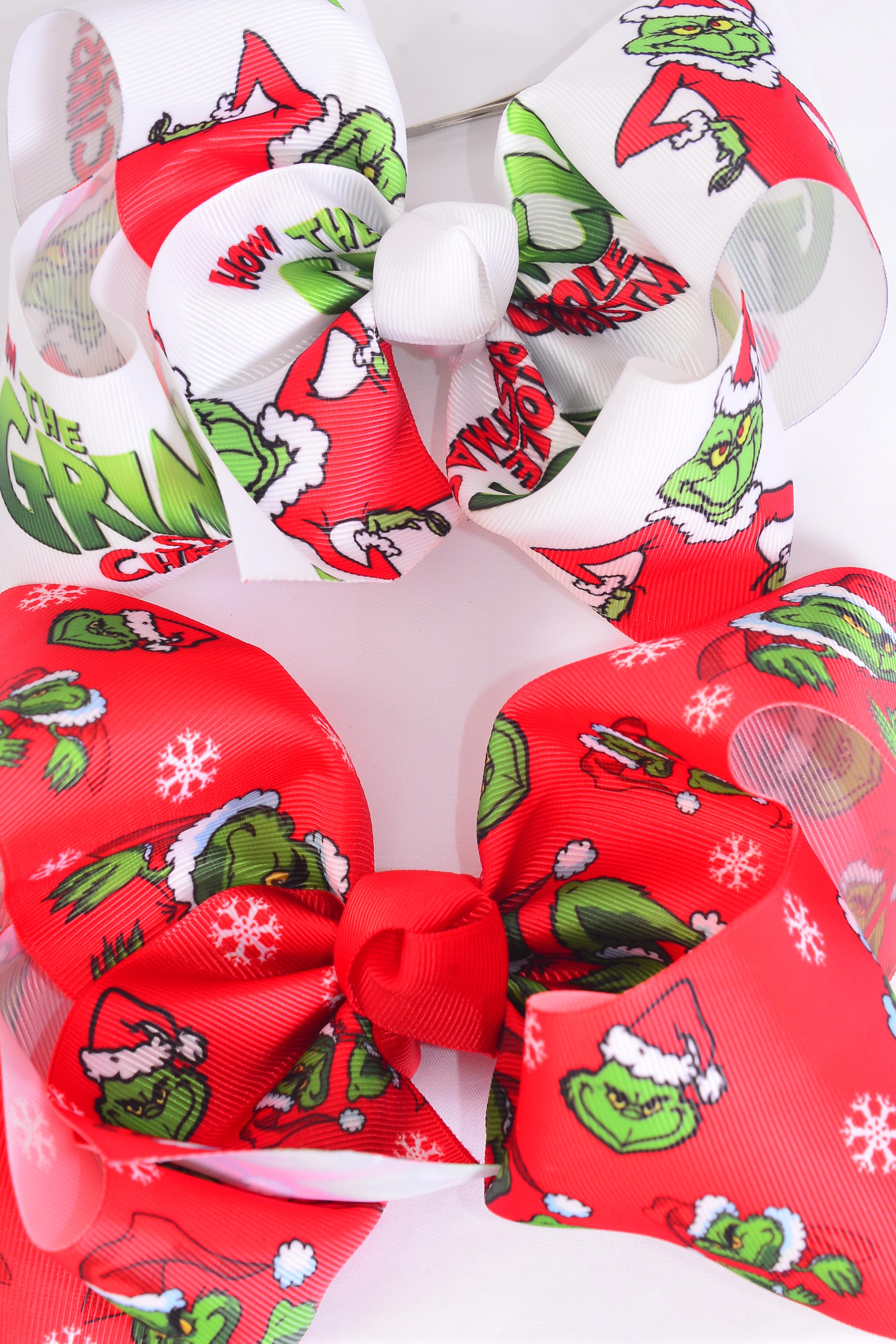 Hair Bow Jumbo Christmas Grinch Mix Grosgrain Bow-tie / 12 pcs Bow ...