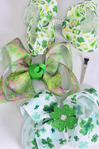 Hair Bow Jumbo Clover Shamrock Mix St Patricks Day Grosgrain Bow-tie ...