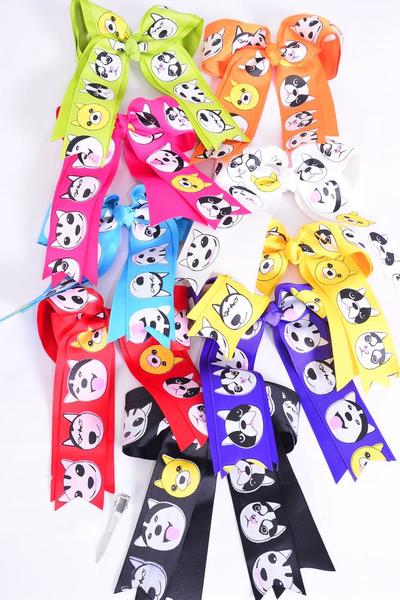 Hair Bow Jumbo Long Tail Double Layered Cute Dog & Cat Faces Mix ...