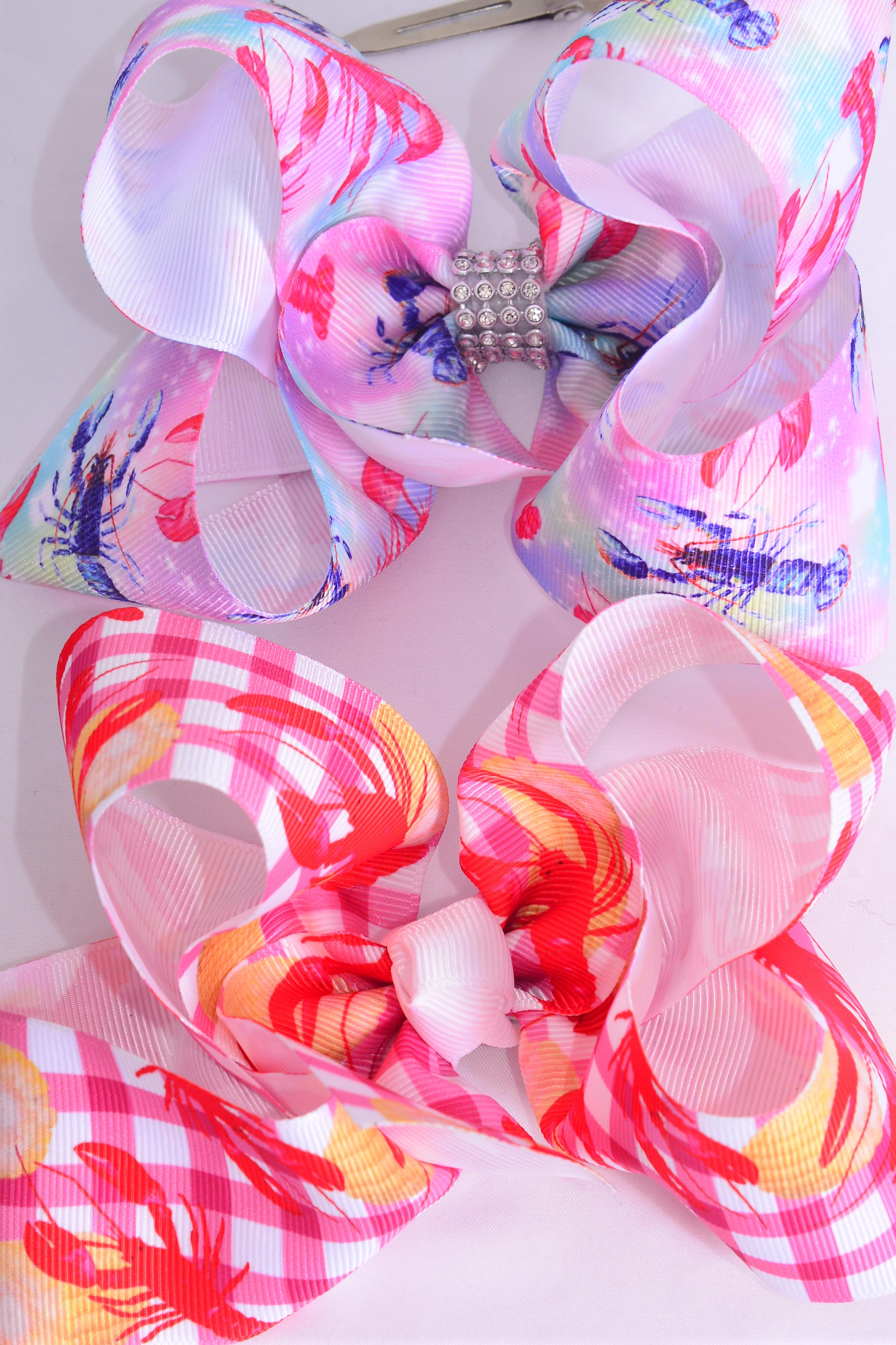 Hair Bow Jumbo Craw fish Lobster Plaid Tiedye Grosgrain Bow-tie / 12 ...