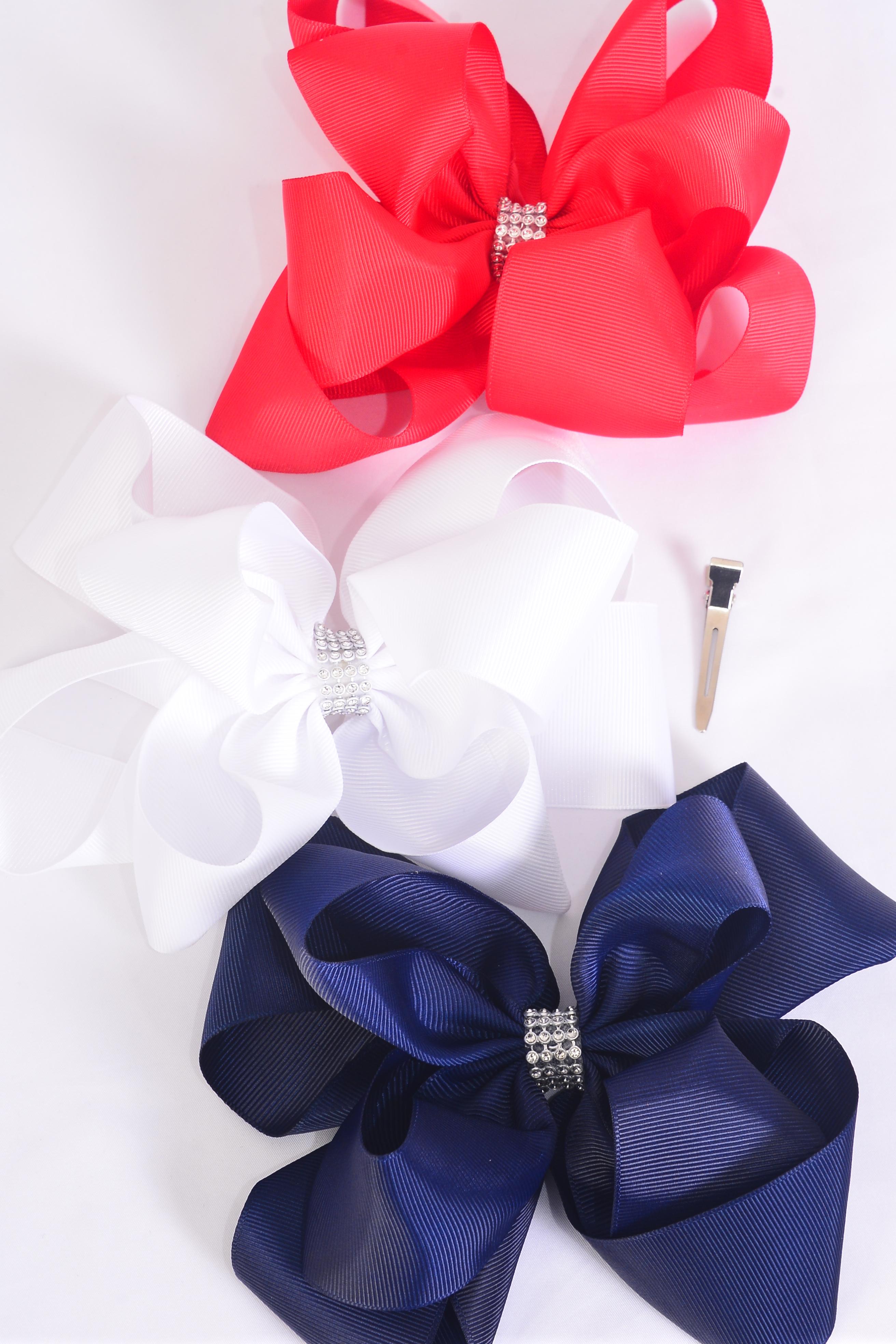 Hair Bow Jumbo Cheer Bow Type Double Layered Red White Navy Grosgrain ...