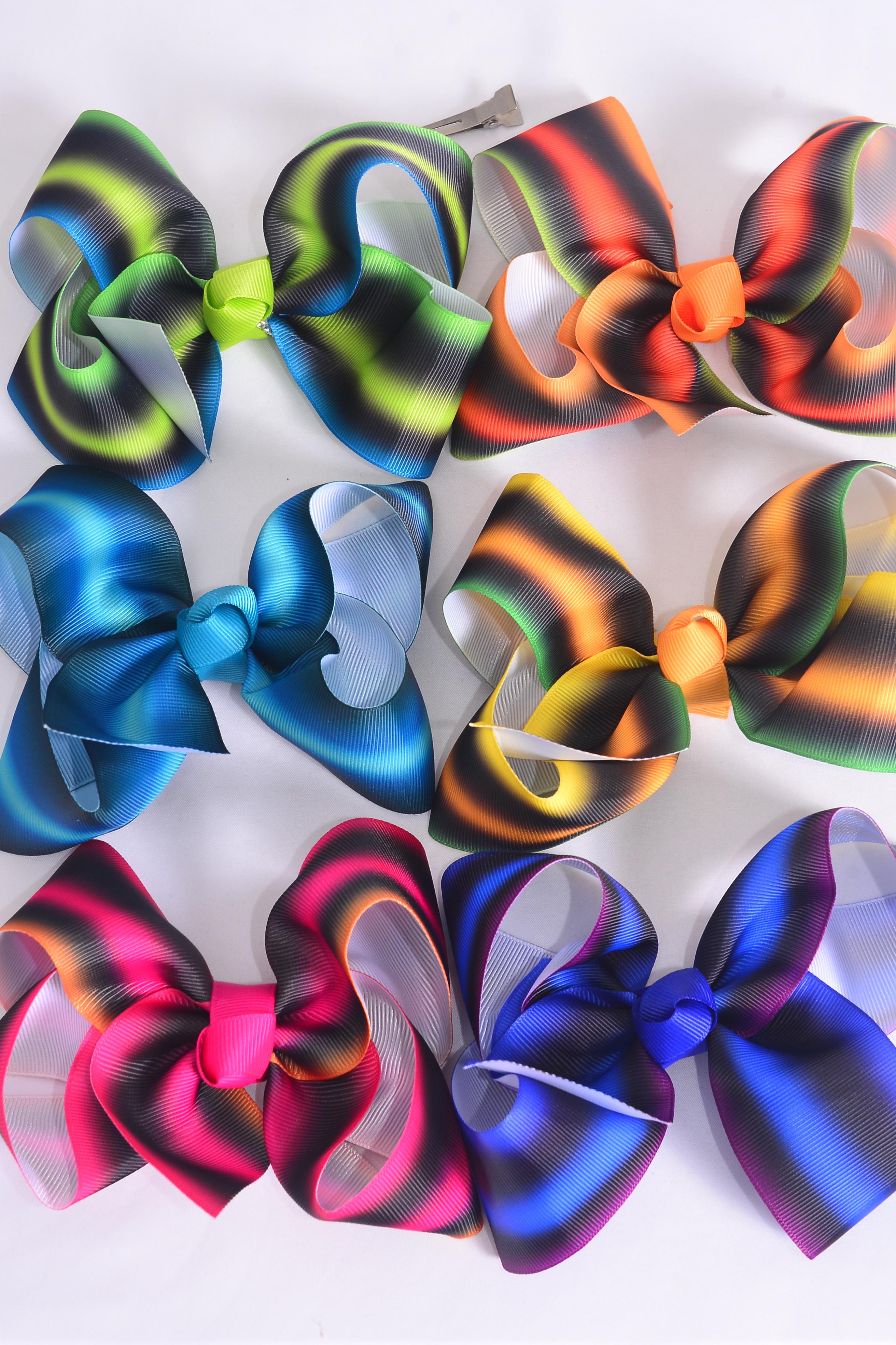 Hair Bow Jumbo Fall Gradient Stripe Pattern Mix Grosgrain Bow-tie Multi ...