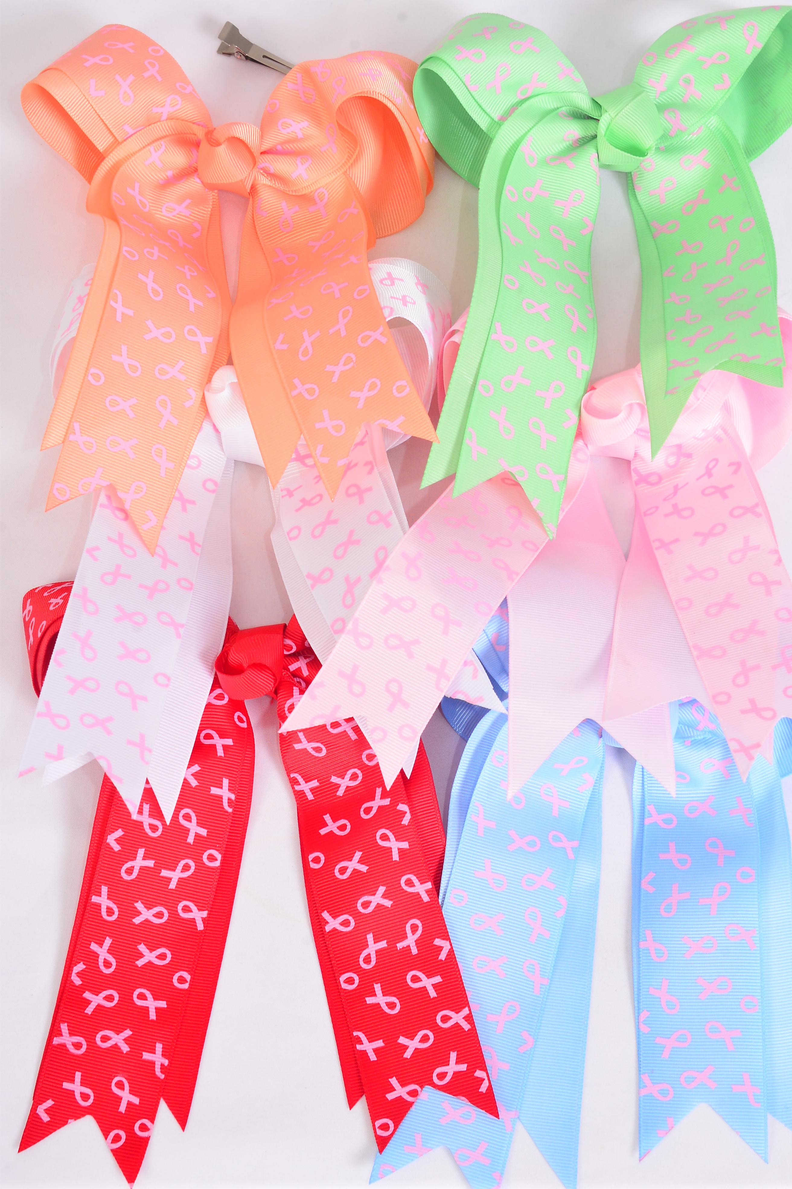 Hair Bow Long Tail Double Layered Pink Ribbon Grosgrain Bow-tie / 12 ...