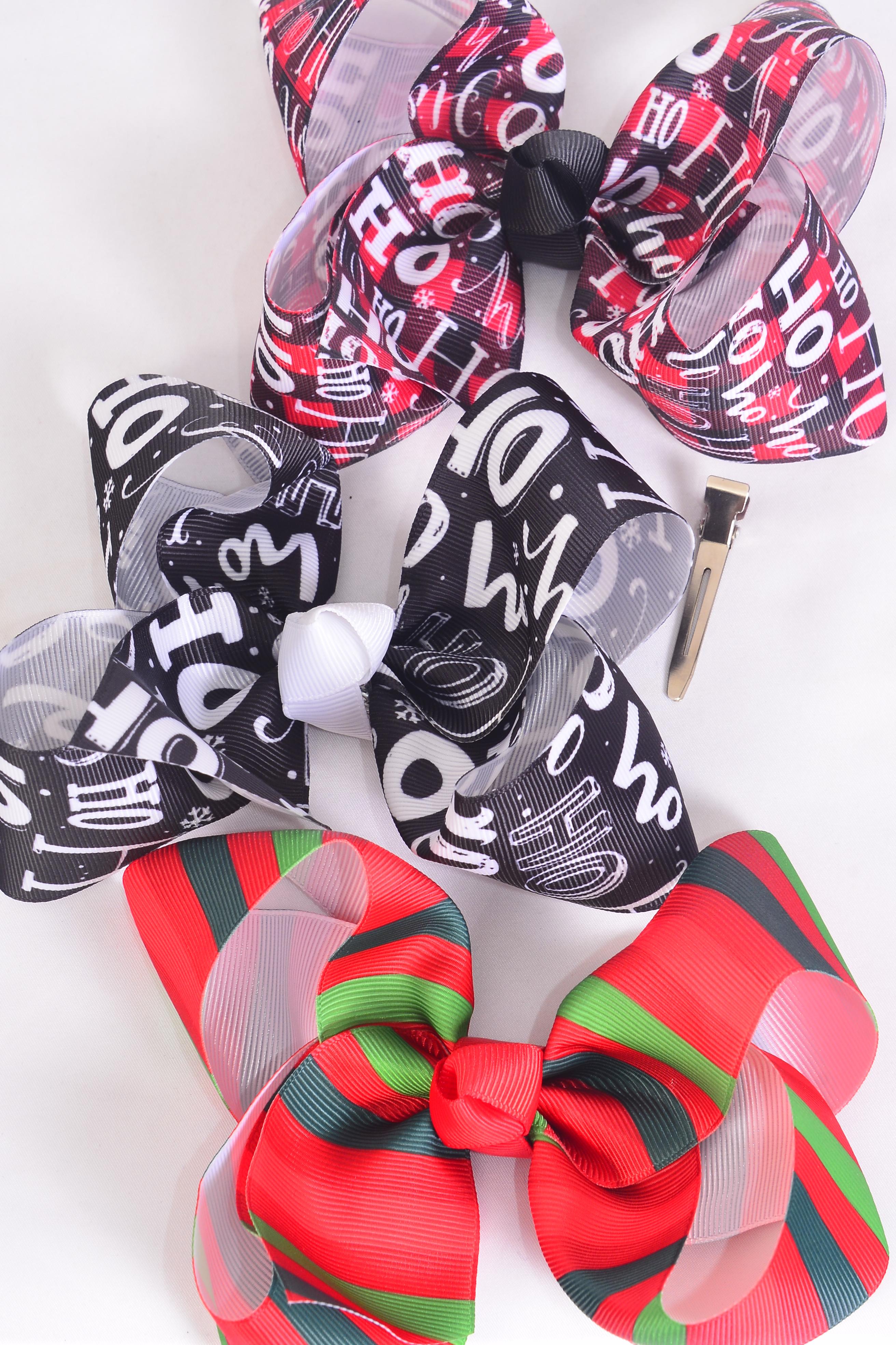 Hair Bow Jumbo Christmas HoHo ... Candy Stripe Mix Grosgrain Bow-tie ...