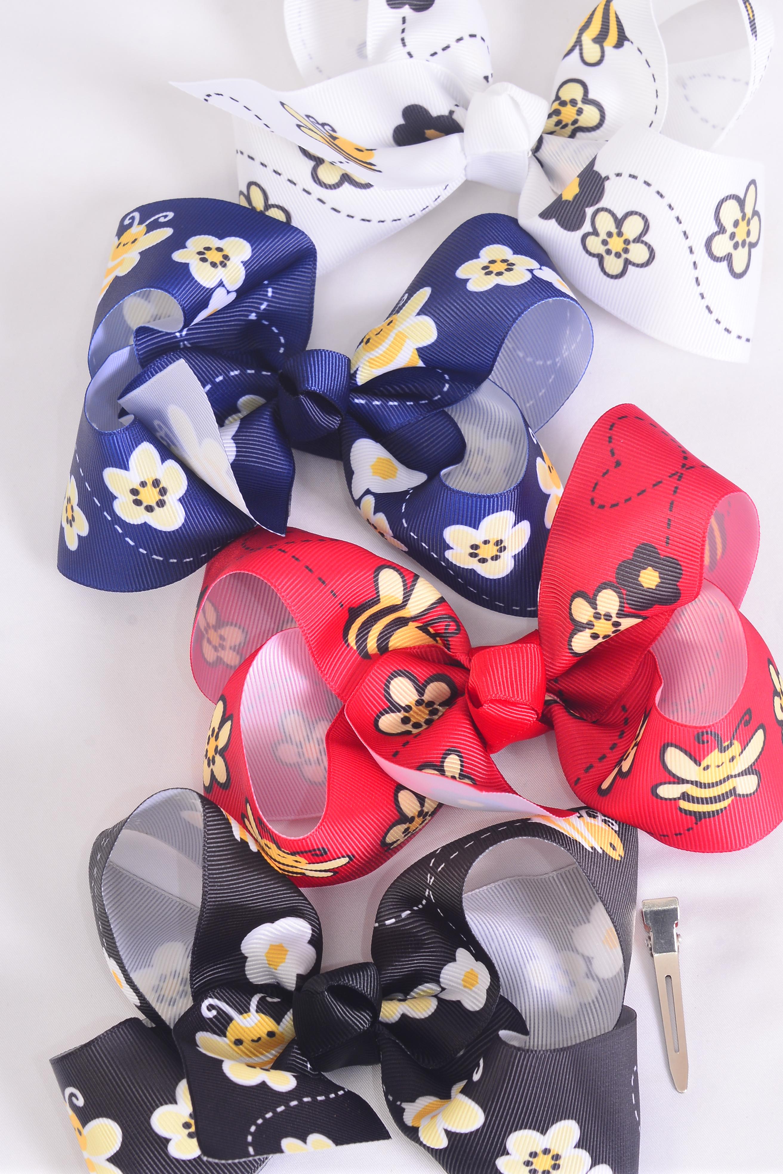 Hair Bow Jumbo Honey Bee W Flowers Grosgrain Bow-tie / 12 pcs Bow ...