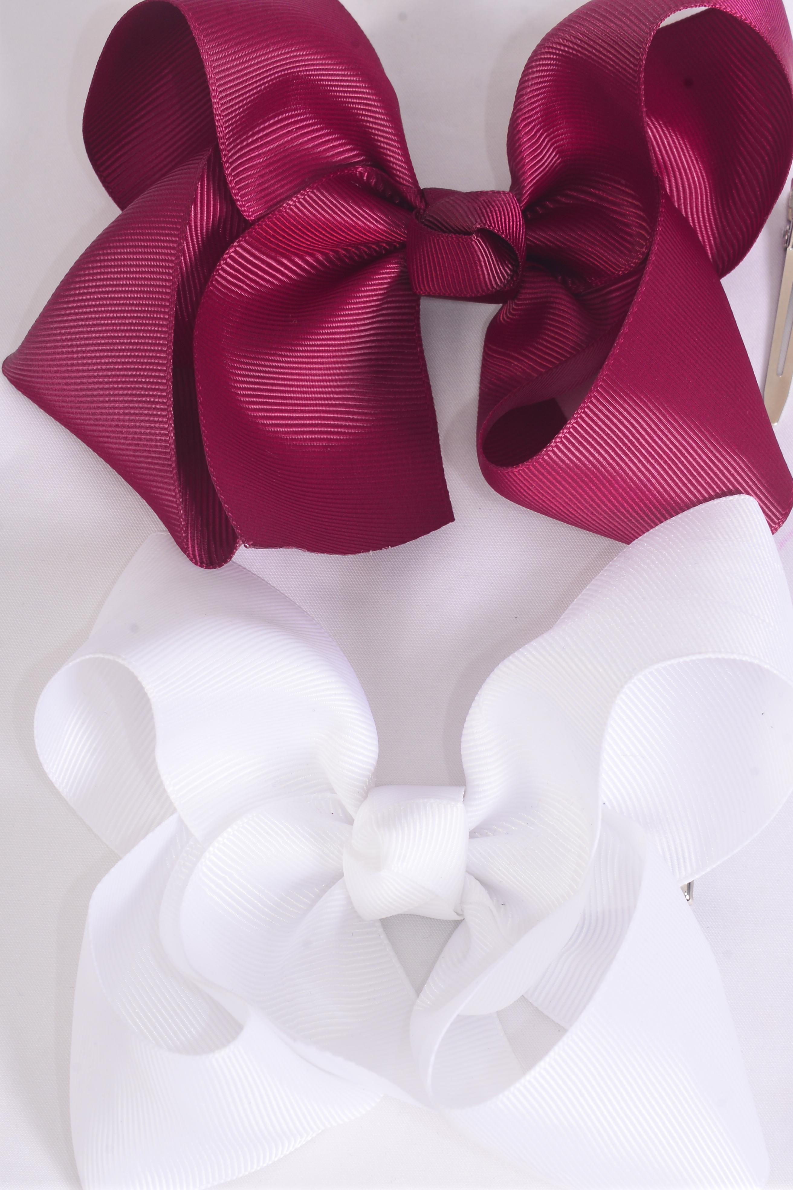 Hair Bow Jumbo Wine White color Mix Grosgrain Bow-tie / 12 pcs Bow ...