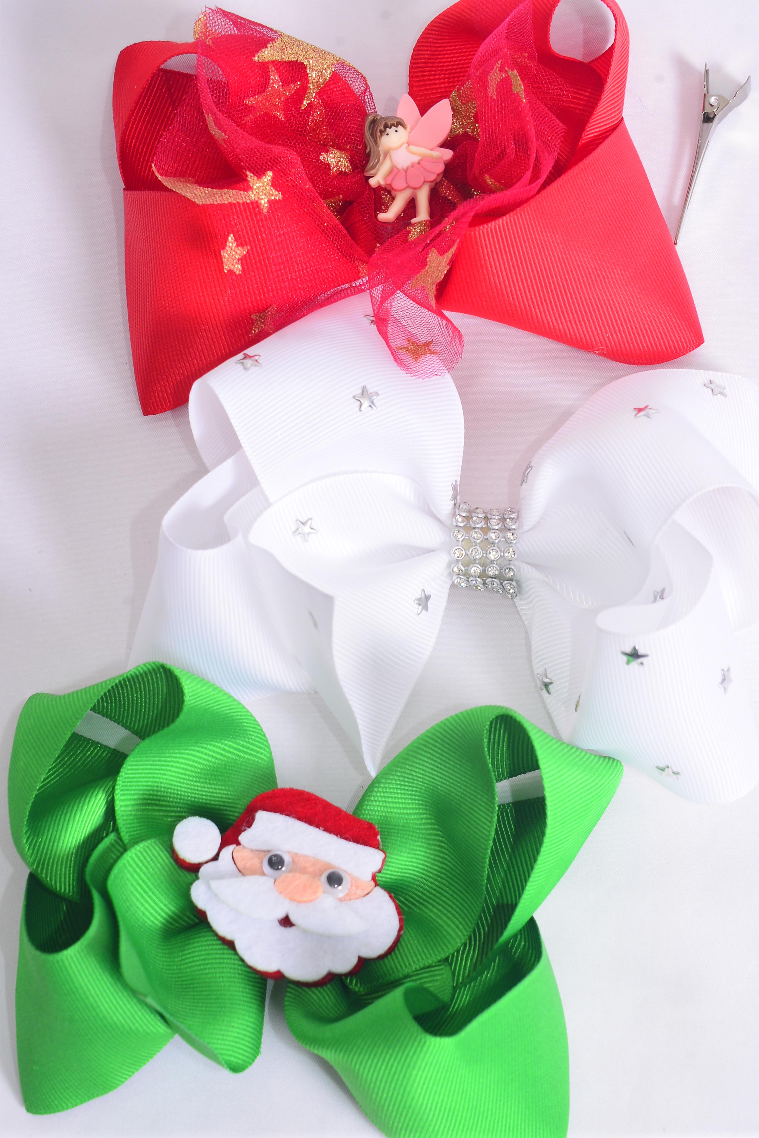 Hair Bow Jumbo Christmas Fairy Santa Star Mix Charm Grosgrain Bow-tie ...
