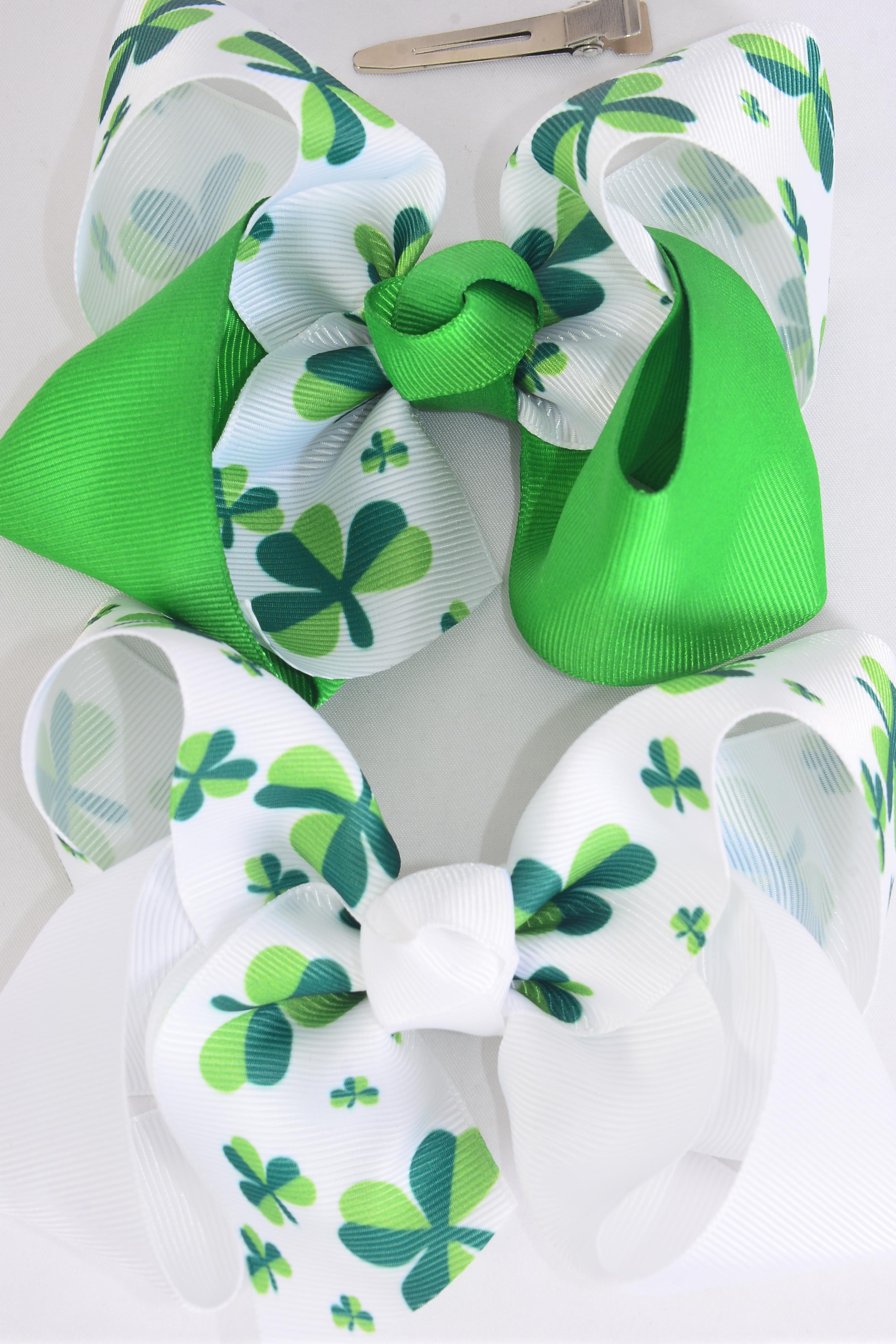 Hair Bow Jumbo Shamrock 2 Tone Grosgrain Bow-tie Shamrock / 12 pcs Bow ...