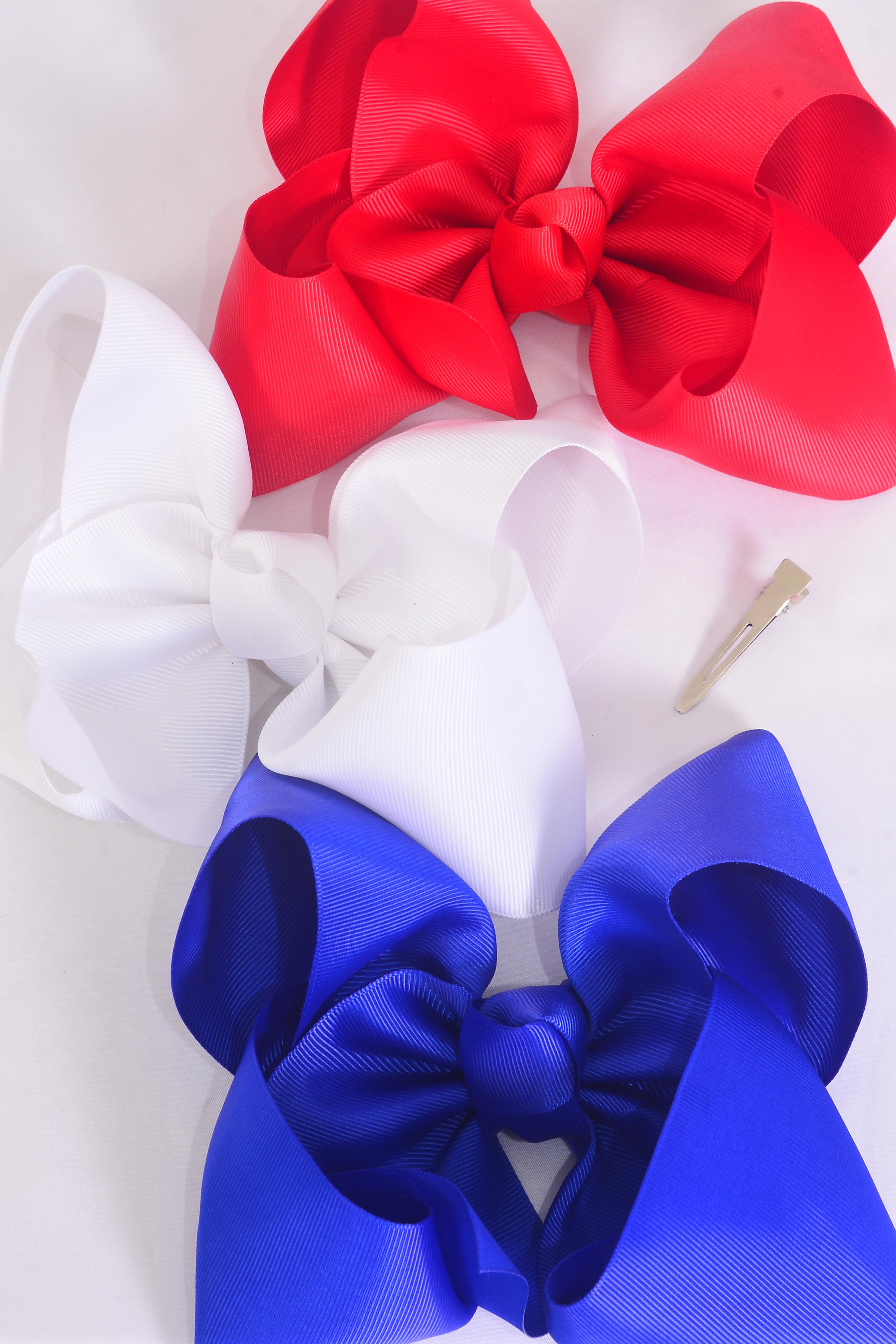 Hair Bow Extra Jumbo Cheer Type Bow Red White Royal Blue Mix Grosgrain ...