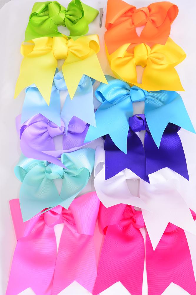 Hair Bow Extra Jumbo Long Tail Cheer Type Bow Rainbow 12 Color Mix ...