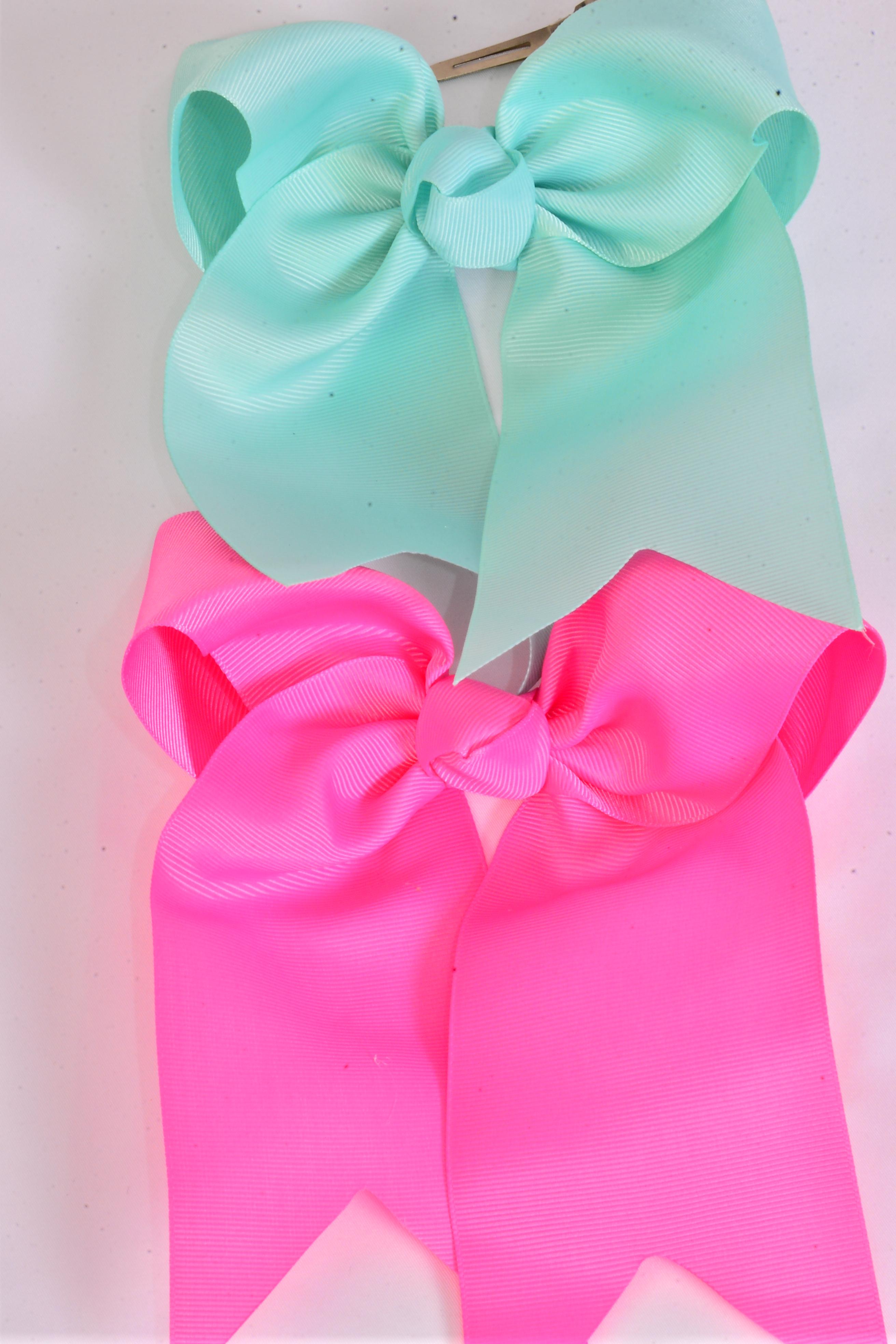 Hair Bow Extra Jumbo Long Tail Cheer Type Bow Hot Pink Aqua Color Mix ...