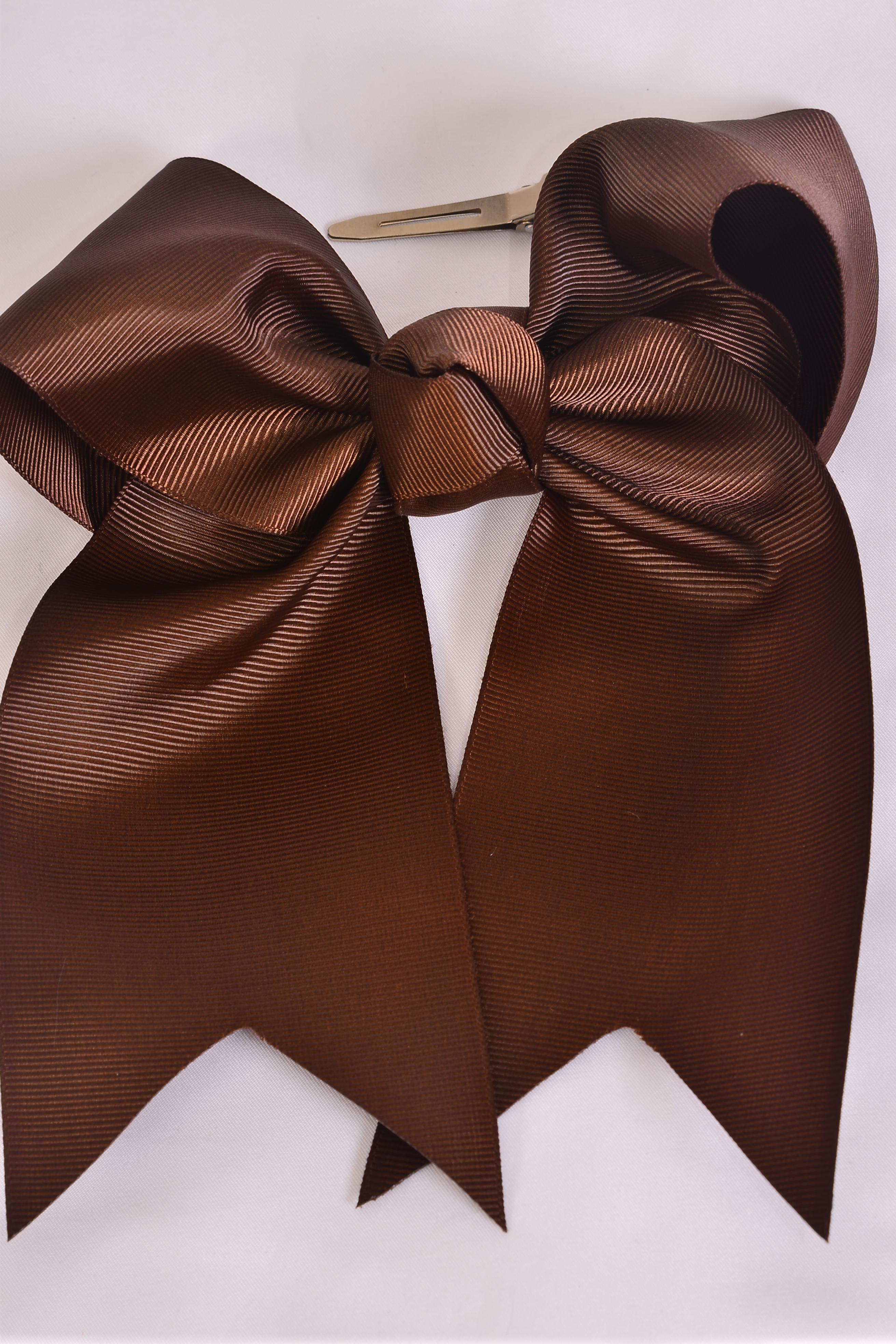 Hair Bow Extra Jumbo Long Tail Cheer Type Bow Dark Brown Grosgrain Bow ...