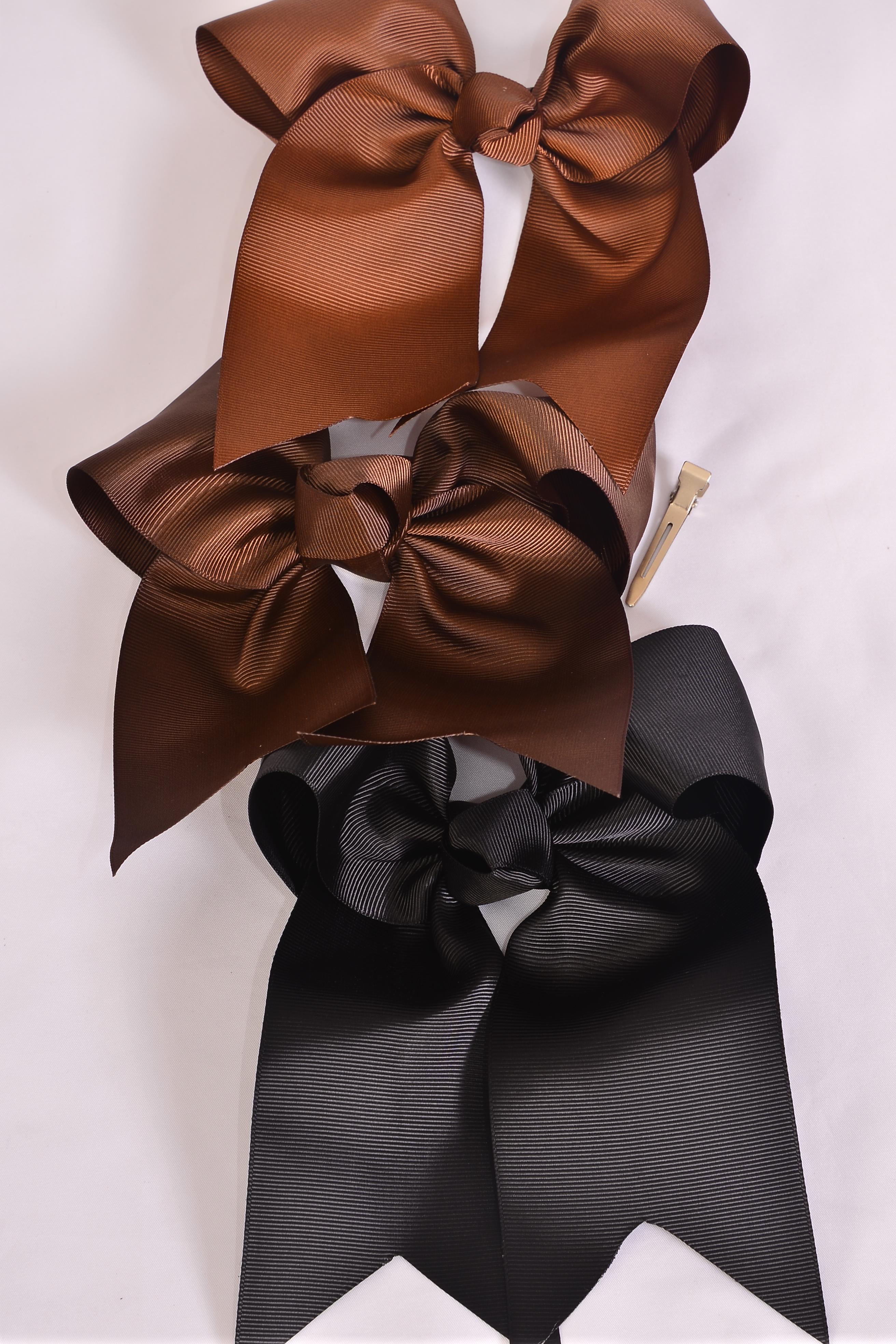 Hair Bow Extra Jumbo Long Tail Cheer Type Bow Browntone Mix Grosgrain ...