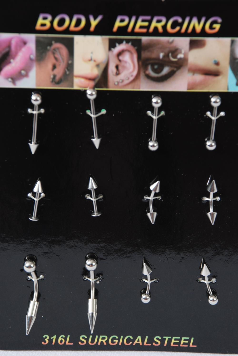 Body Piercing Asst Styles 316L Surgical Steel / 12 pcs = Dozen Surgical ...