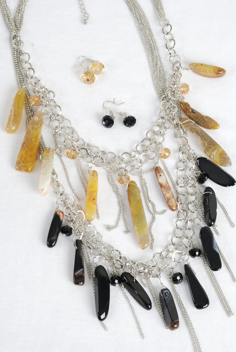 Necklace Sets Long Stone Bib Necklace Semiprecious Stone/Sets 24" Long ...