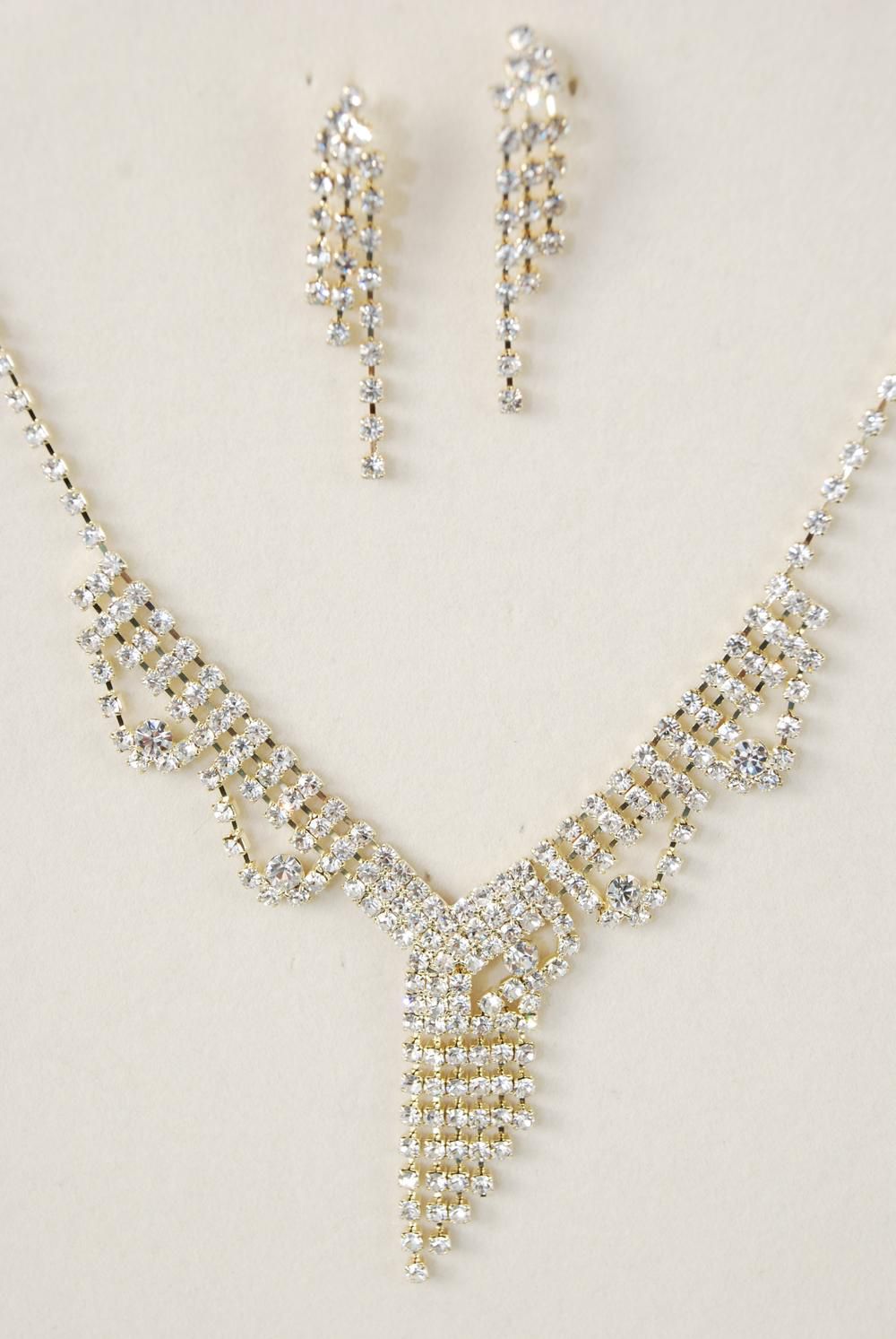 Necklace Sets Gold Rhinestones / Sets Post , Size - 18 inch , Extension ...