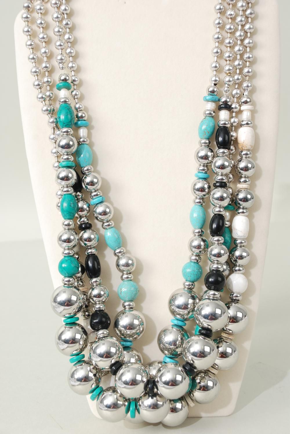 Necklace Silver Bead w Semiprecious Stones mix / 12 sets = Dozen Size ...