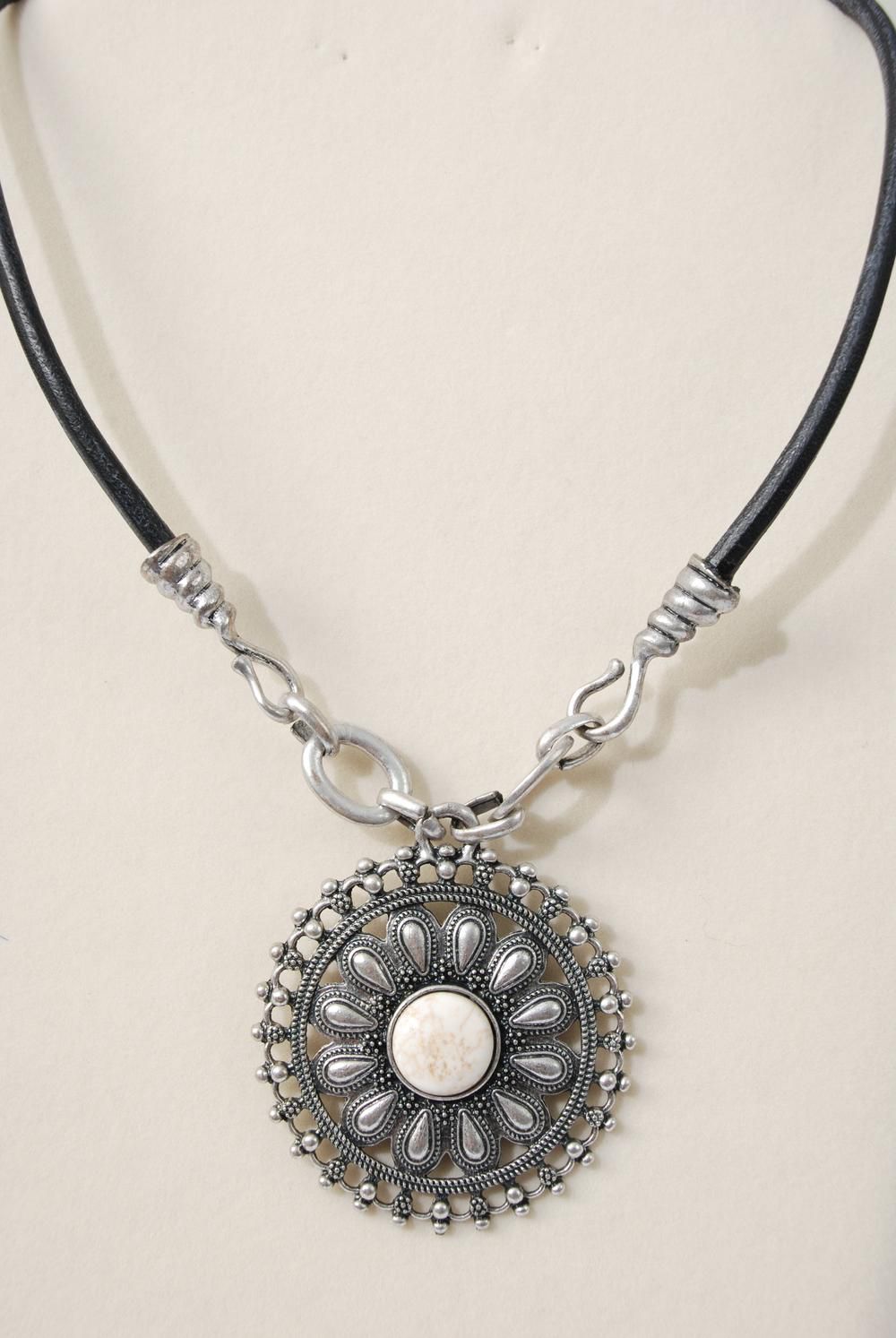 Necklace Thick Black Real Leather Cord Real Semiprecious Pendant / PC ...