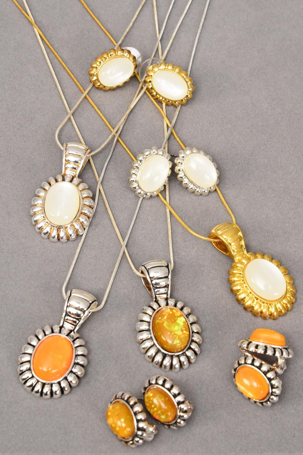 Necklace Sets Snack Chain Oval Poly Pendant Post/Sets **Post** Size-24 ...