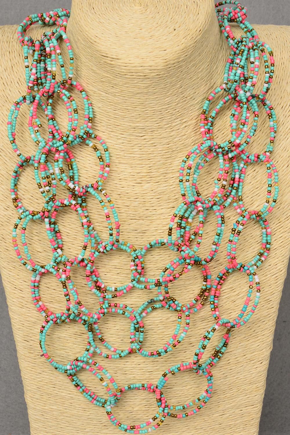 Necklace Layered Handmade Circle Beads Turquoise / PC Turquoise , Size ...