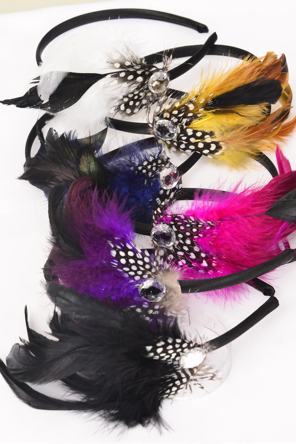 Headband Horseshoe Feathers Dark Multi / 12 pcs = Dozen Feather , 2 of ...