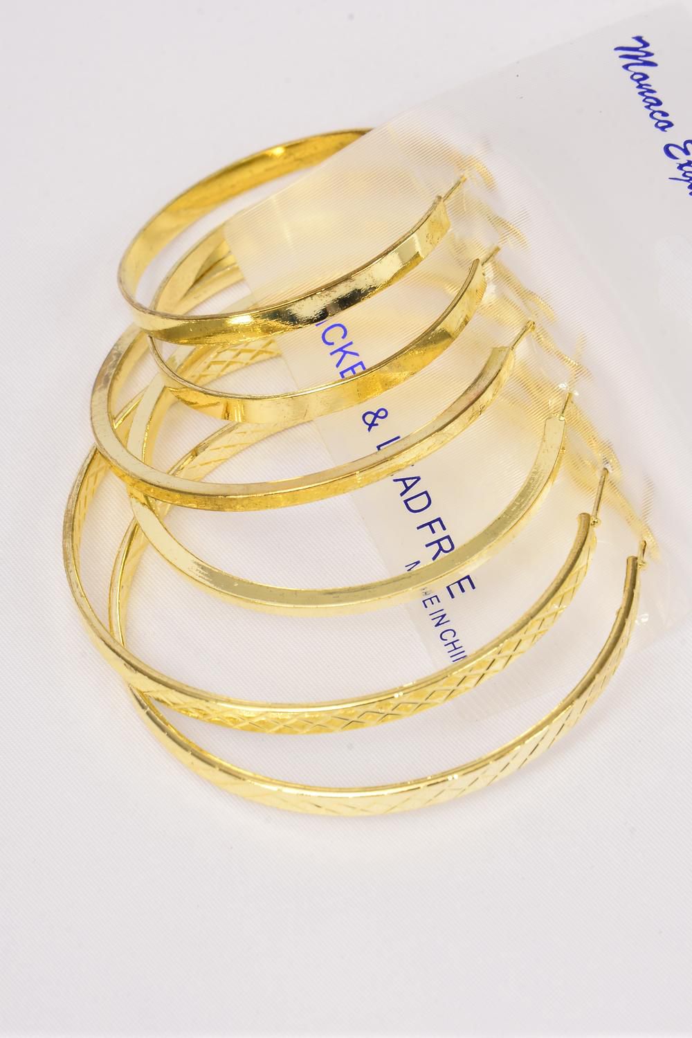 Earrings Gold 3 pair Metal Loops Mix / 36 pair = Dozen Post , Size-1.75 ...