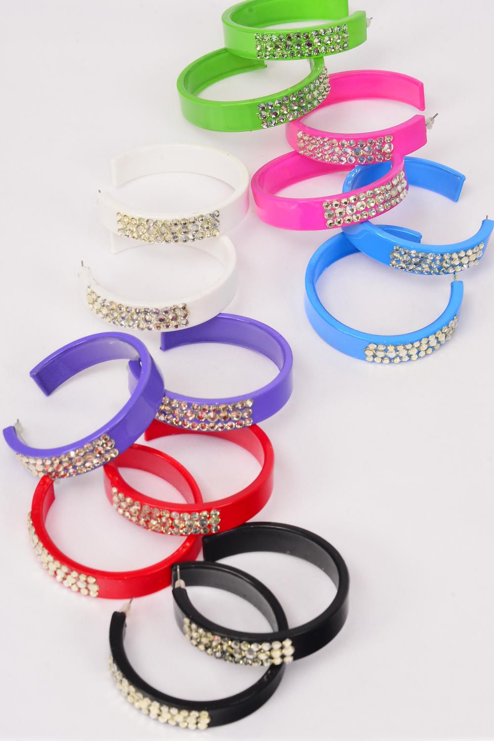 Earrings Acrylic Loop Clear Stone Studded Multi / 12 pair = Dozen Post ...