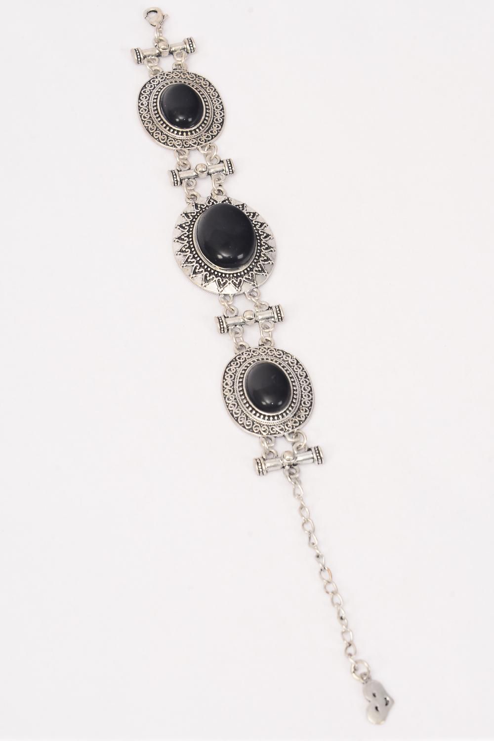 Bracelet Antique Aztec Real Semiprecious Stones / 12 Pcs Dozen Black ...