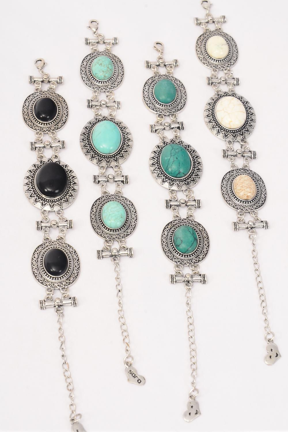 Bracelet Oval Aztec western Look Real Semiprecious Stones/PC ...