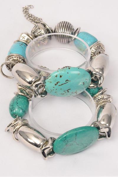 Bracelet Antique Charm Aztec Real Semiprecious Stones / PC Stretch ...