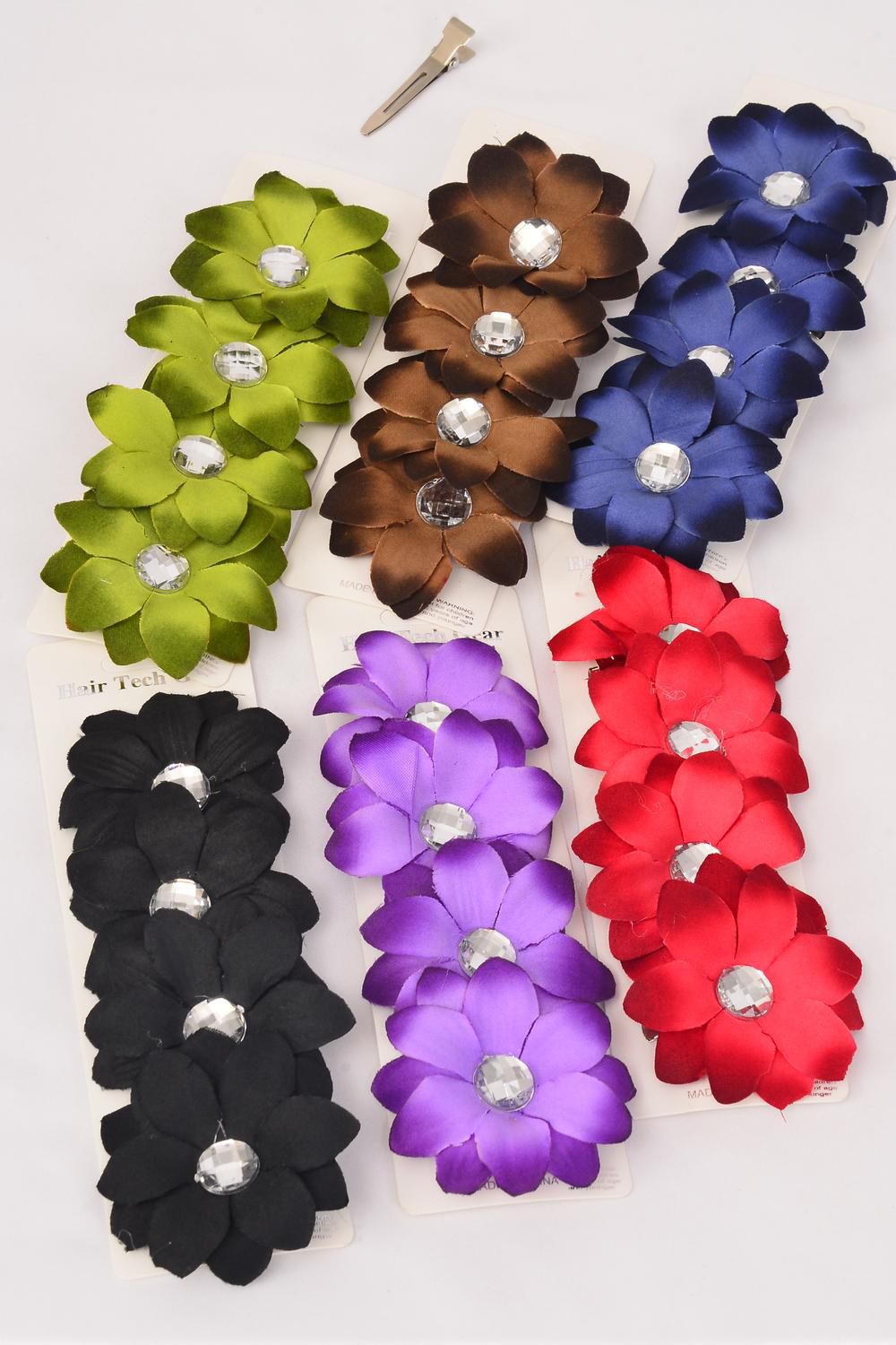Flowers 48 pcs Alligator Clip Flower Daisy & Clear Stone Dark Multi ...