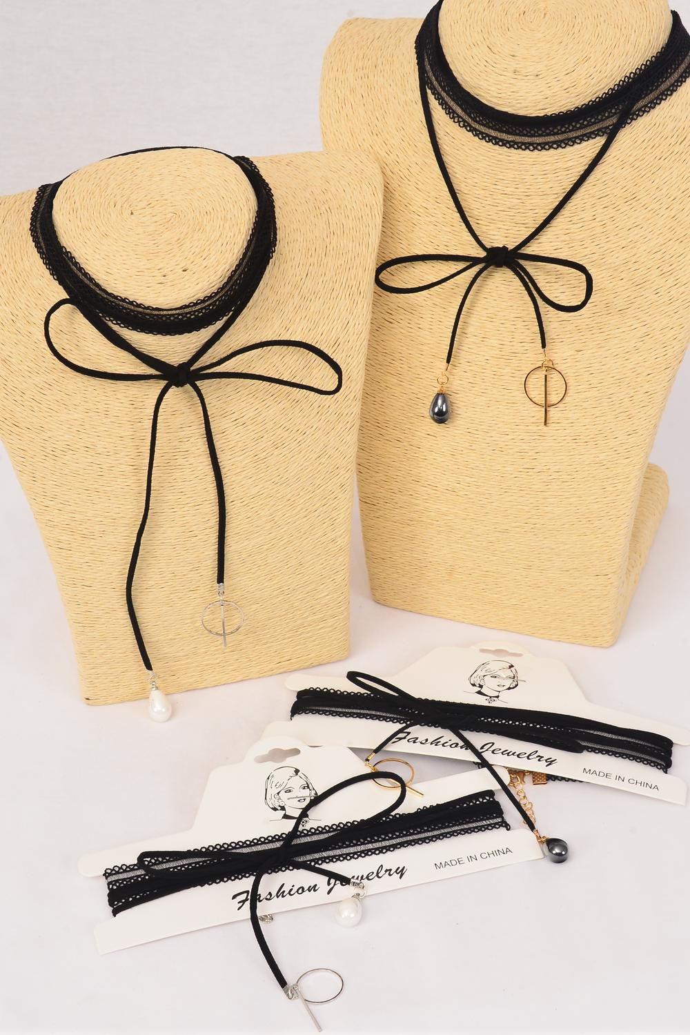Necklace Choker 24 pcs Lace Stretch & Faux Suede Cord String Wrap Bolo ...