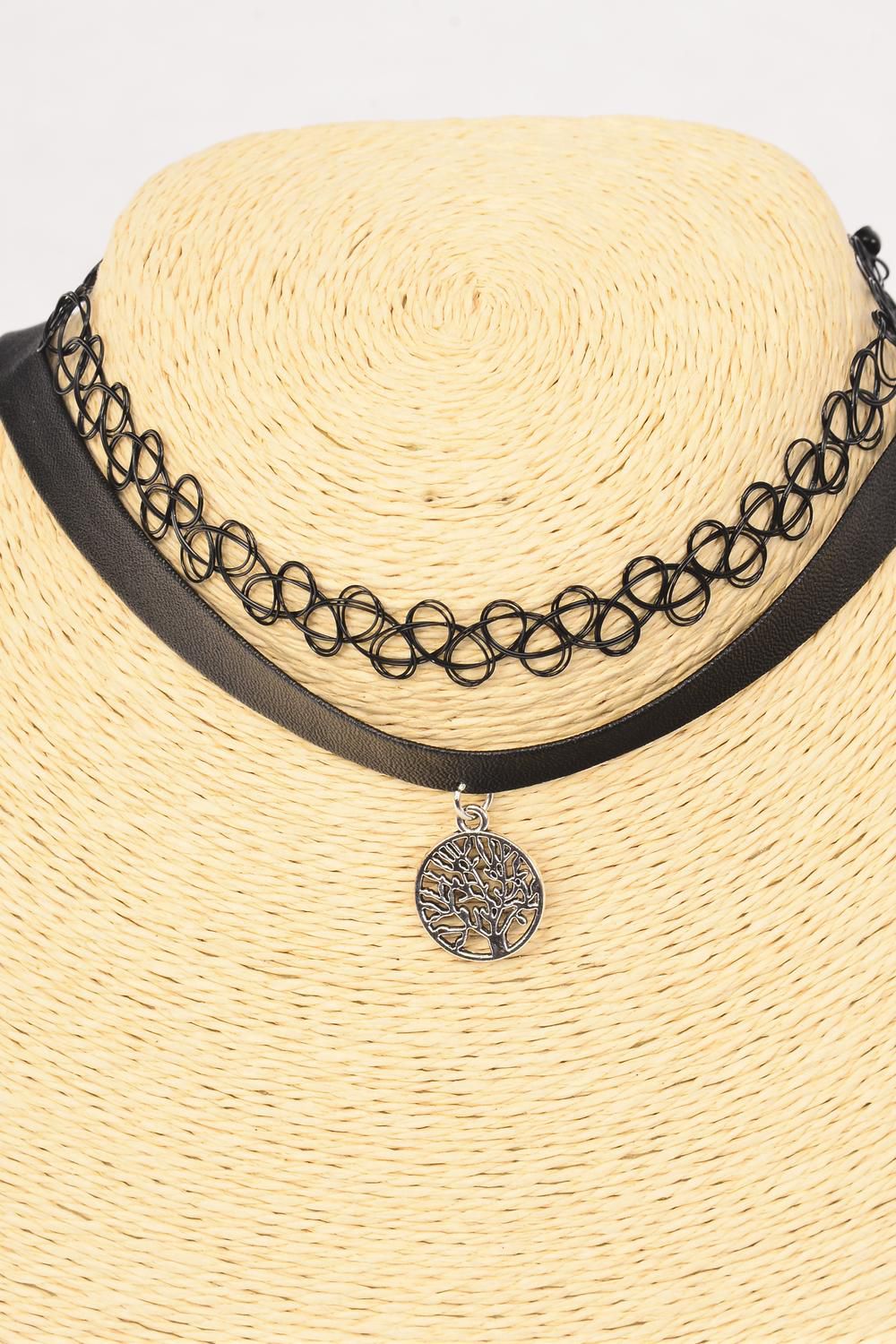 Necklace Choker 24 pcs Leather Feel Family Tree of life & Gothic Tattoo ...