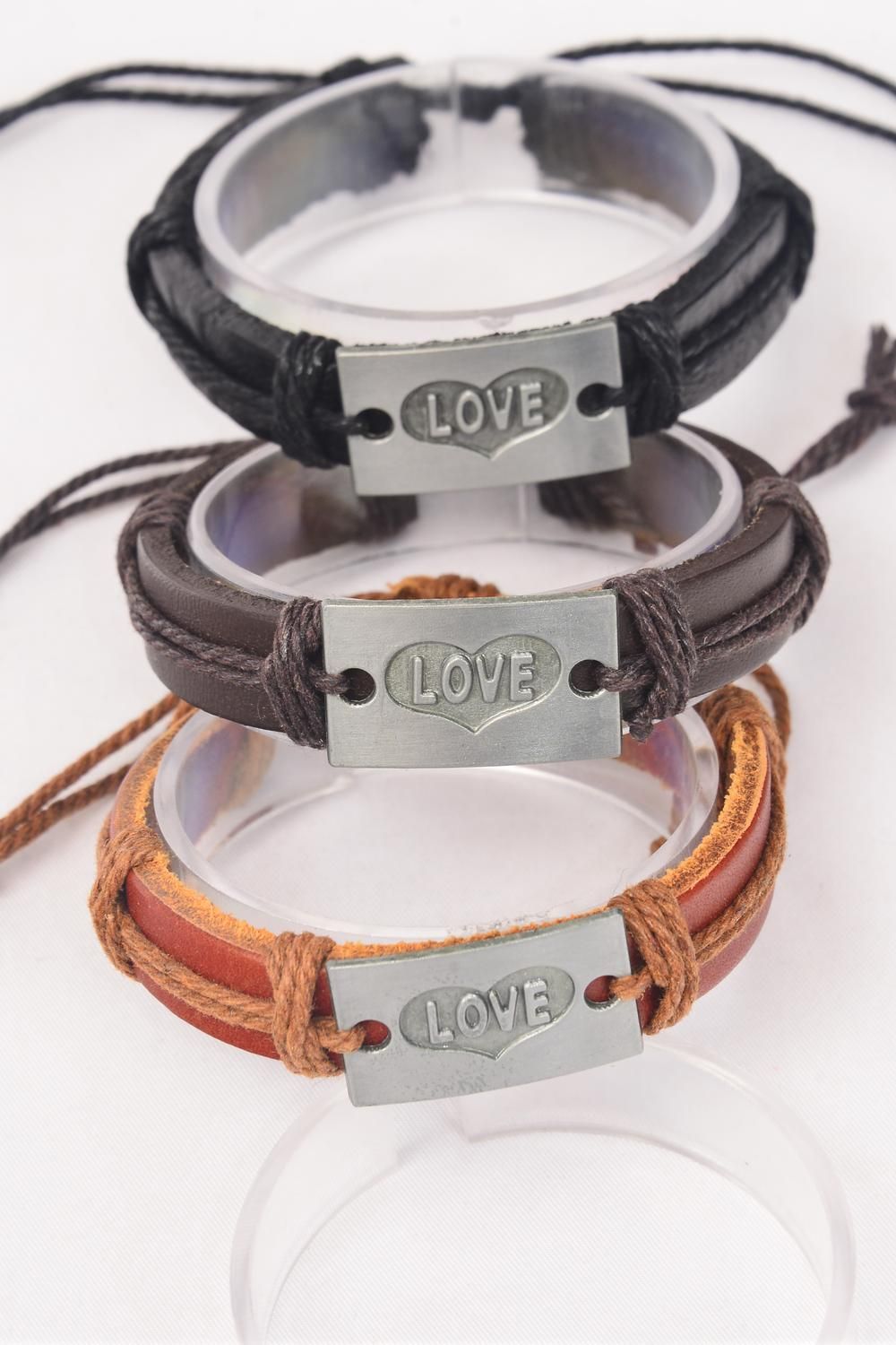 Bracelet Real Leather Band Love Silver / 12 pcs = Dozen Unisex ...
