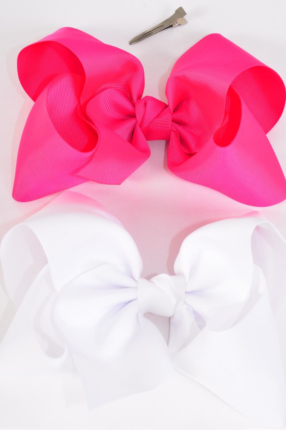 Hair Bow Extra Jumbo Cheer Type Bow Fuchsia White Color Mix Grosgrain ...