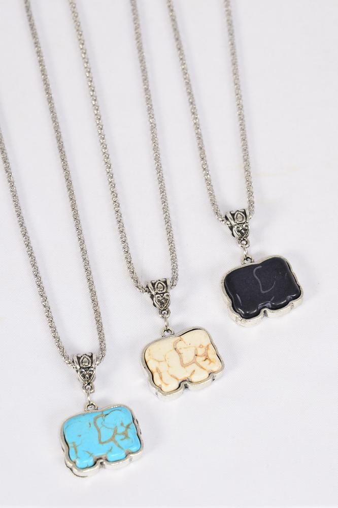 Necklace Silver Chain Elephant Real Semiprecious Stone / 12 pcs = Dozen ...