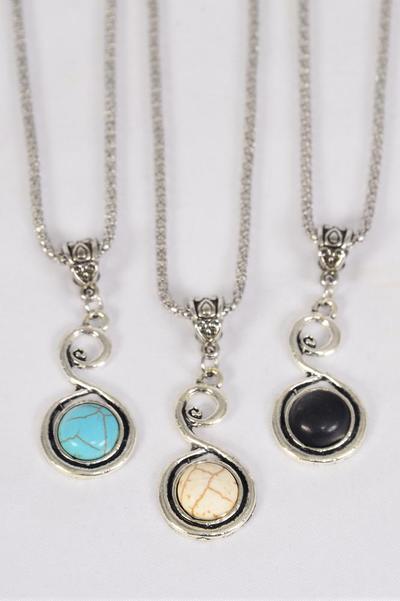 Necklace Silver Chain Metal Antique Swirl Semiprecious Stone / 12 pcs ...