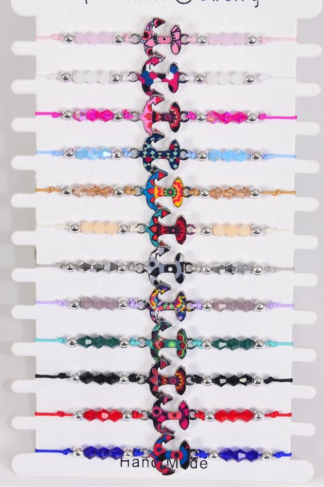 Bracelet Enamel Nautical Anchor Multi / 12 pcs = Dozen Pull-String ...