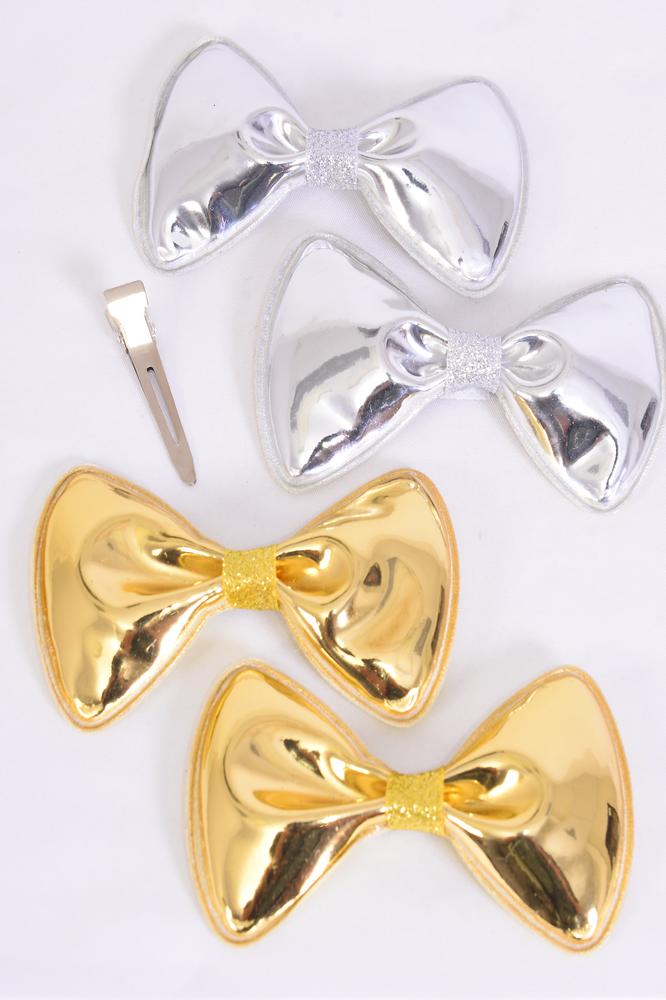 Hair Bow 24 pcs Metallic Gold Silver Asst / 24 pcs Bow = Dozen ...