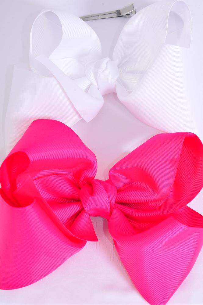 Hair Bow Extra Jumbo Cheer Type Bow Fuchsia White Color Mix Grosgrain ...