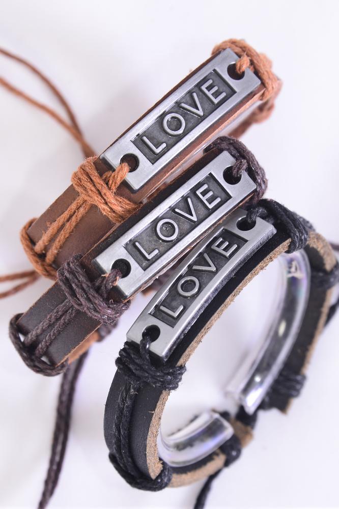 Bracelet Real Leather Band Love / 12 pcs = Dozen Unisex , Adjustable ...